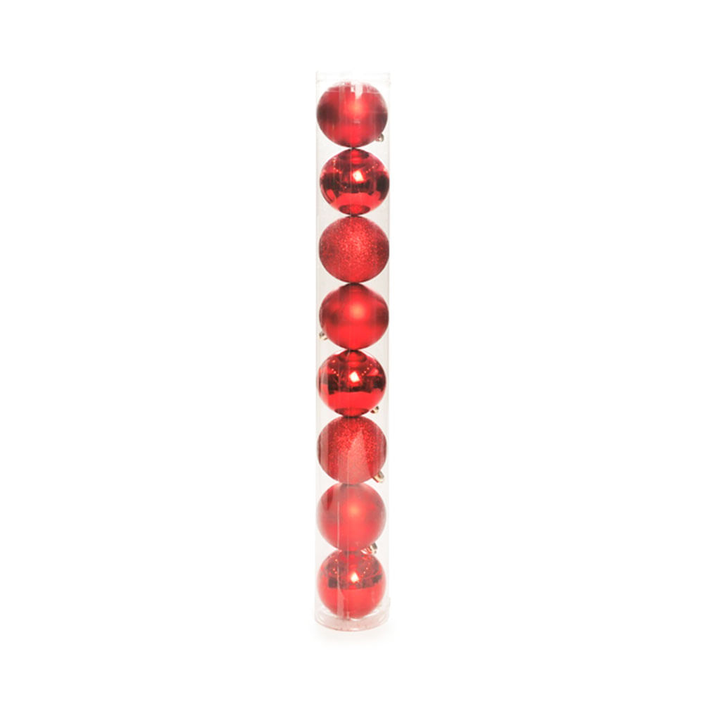 Bolas Vermelhas Sortidas 8cm Tubo com 8 Unidades - reidoarmarinho Bolas Vermelhas Sortidas 8cm Tubo com 8 Unidades - reidoarmarinho